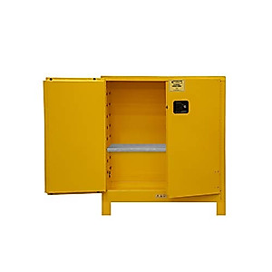 Durham 1030ML-50 Flammable Safety Cabinet with 2 Manual Door and Legs, 43" x 18" x 50", 30 gal Capacity, Yellow