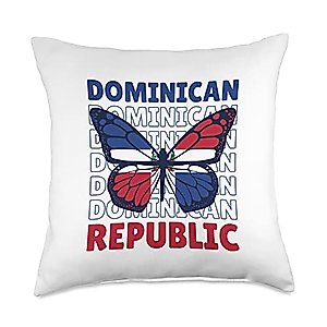 Funny Dominican Republic Gifts Butterfly Dominican Republic Flag Throw Pillow, 18x18, Multicolor