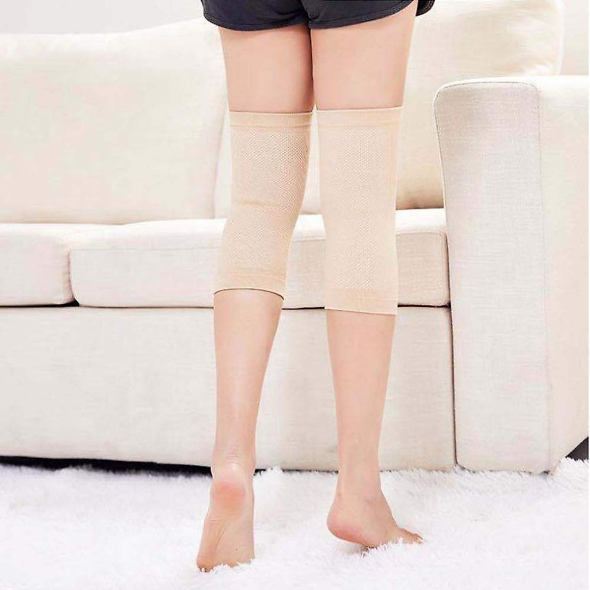 JUMISEE (One Pair) Cotton Knee Sleeves for Knee Support, Circulation Improvement & Pain Relief,Sport Compression for Running, Pain Management, Arthritis Pain Women Men (Complexion, Medium)