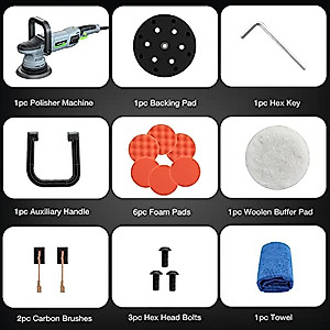 WORKPRO Buffer Polisher, 6-inch 1080W Dual Action Random Orbital Polish Kit for Car Detailing, 6 Variable Speed DA Polisher with Backing/Woolen/Foam Pads, Towel for Waxing, Buffing, Polishing