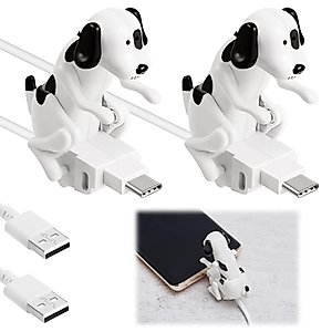 Frienda 2 Pcs Dog Charging Cable Dog Smartphone USB Cable Charger USB Data Transmission Dog Cable for USB Charging Cable of Phones Only Compatible with Type-c(White,Spot Style)