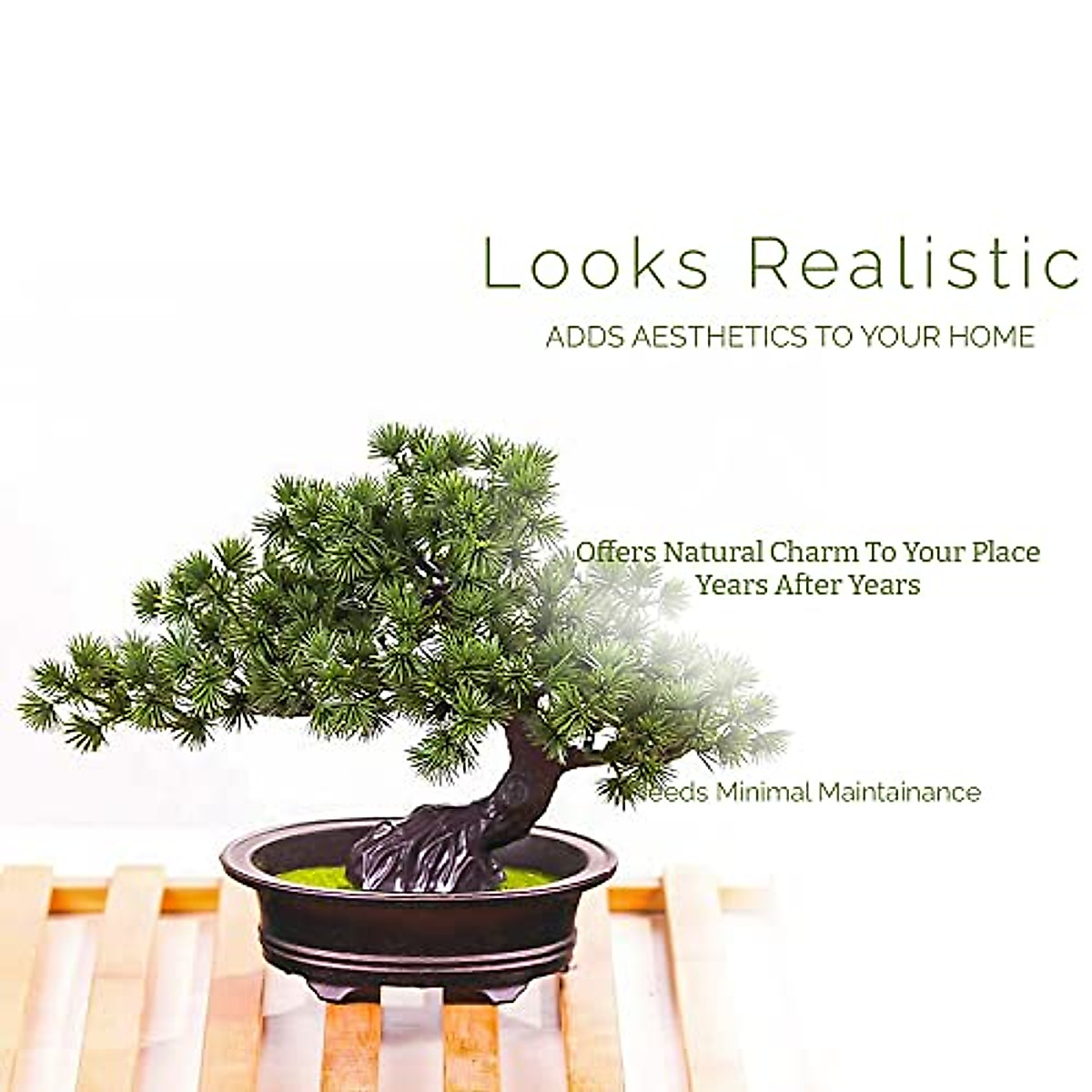 YATSKIA Artificial Bonsai Tree - Mini Japanese Juniper Bonsai for Home Decor - Green Plastic