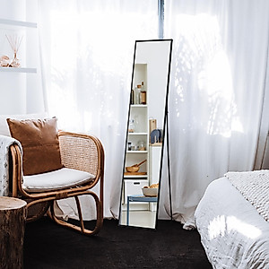 TRAHOME Standing Mirror Full Length Mirror,Large Floor Mirror with Aluminium Frame for Door Bedroom Bathroom Living Room (60x15-Black)