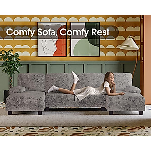 Furmax Sectional Couches for Living Room, U-Shaped Sofa Couch with Linen Fabric, 4 Seat Sofa Set with Double Chaise for Apartment (Fabric, Grey)