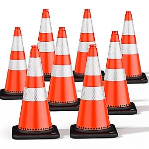 (8 Pack) BATTIFE Traffic Cones 28 Inch with Black Weighted Base,Durable PVC Orange Cone for Traffic Control,Construction Events, Driveway Road Parking Lot