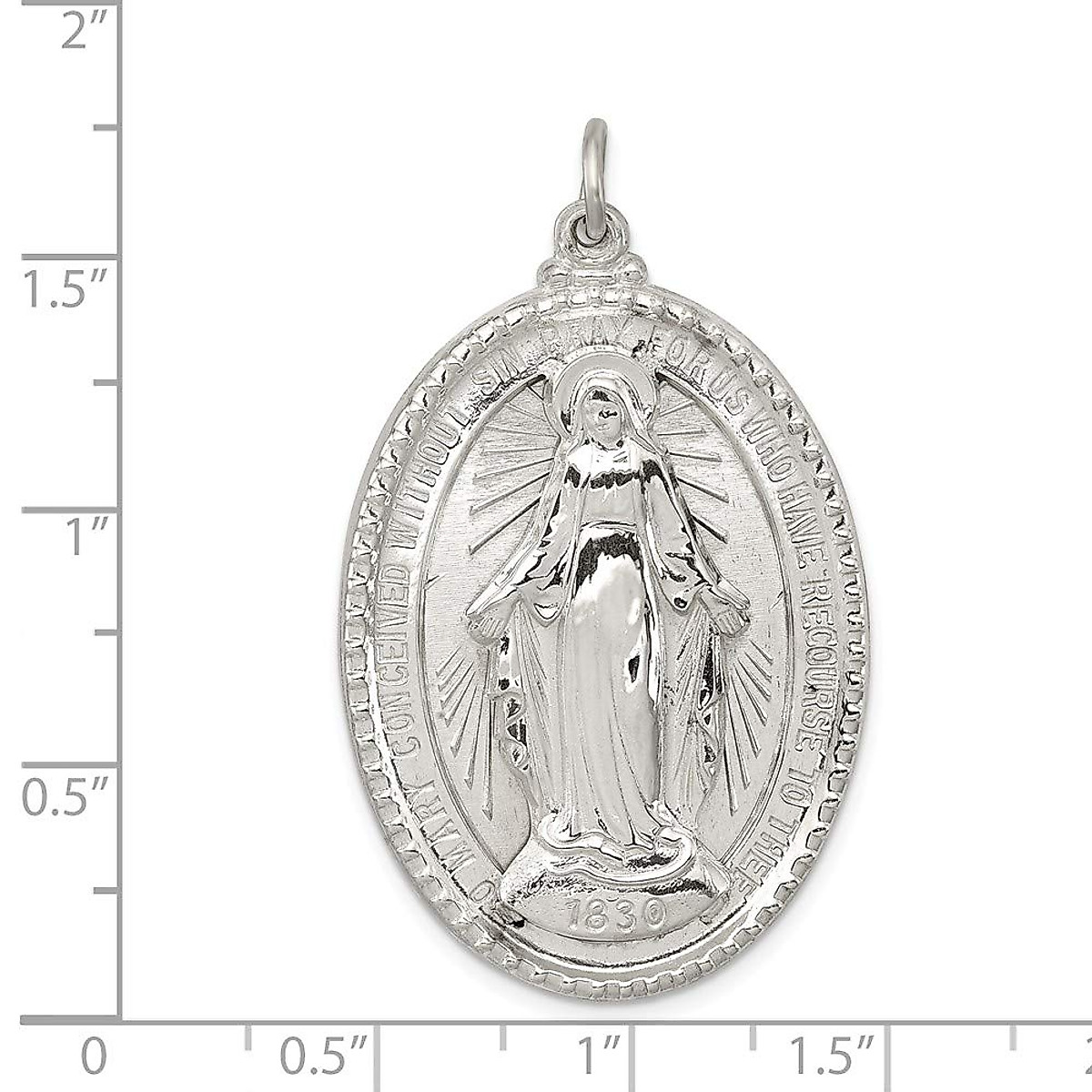 Solid 925 Sterling Silver Virgin Mary Pray for Us Charm Miracle Medal Mary Pendant Charm Medal - 43mm x 26mm