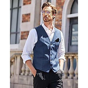 COOFANDY Mens 3 Piece Vest Set Casual Business Waistcoat Suit with Tie Hankie
