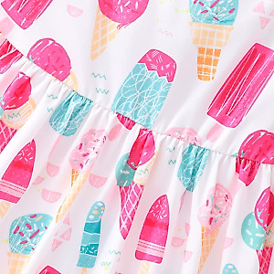 Girls Dresses Ice Cream Toddler Summer Dress White Flutter Sleeve Sundress School Party Outfits Kids Popsicle Tutu 3t / 2-3 Years