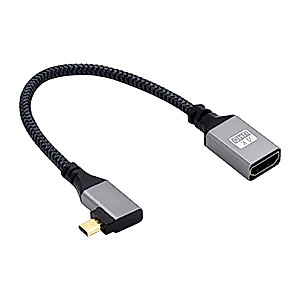 NFHK 4K Type-D Micro HDMI 1.4 Male 90 Degree Left Angled to HDMI Female Extension Cable for DV MP4 Camera DC Laptop
