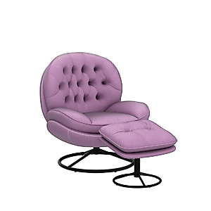 LLS Velvet Swivel Accent Chair with Ottoman Set, Purple, Comfortable Single Leisure Sofa Chair with 360 Degree Swiveling for Living Room