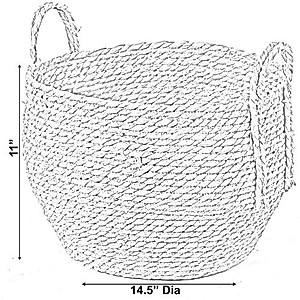 Vintiquewise Decorative Round Wicker Woven Rope Storage Blanket Basket with Braided Handles - Large