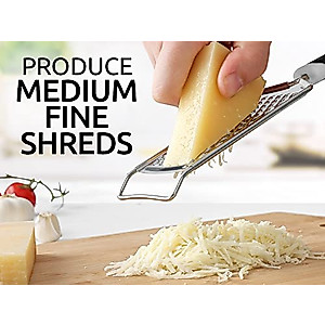 Zulay Kitchen Professional Cheese Grater Stainless Steel - Durable Rust-Proof Metal Lemon Zester Grater With Handle - Flat Handheld Grater For Cheese, Chocolate, Spices, And More - Black