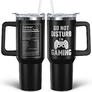 puhnhsv 40 oz Gaming Tumbler With Handle and Straw, 30oz Insulated Stainless Gaming Tumbler Coffee Travel Mugs Cup Water Bottle Game Lovers Gifts for Men Boys