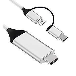 JUEJUEZI USB Type C Micro USB to HDMI Cable 2 in1, MHL 1080P Phone to TV Mirroring Projection&Charge Cable, for All Android Smartphones Tablets to TV Projector Monitor, 1.8m/6FT
