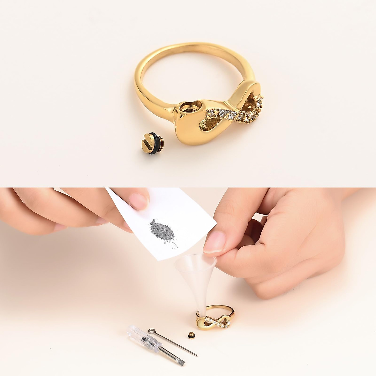 Cremation Jewelry Urn Ring for Ashes Infinity Crystal Memorial Ring for Human Dog Cat Ashes Stainless Steel Keepsake Ring for Women(Gold 10)