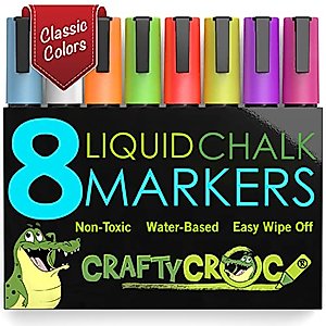 Liquid Chalk Markers for Blackboards - Use as Glass Window Markers, Mirror Pens, Blackboard or Chalkboard Markers - 8 Bold Neon Colors - Wet or Dry Erase Chalk Pens for Easy Clean Up