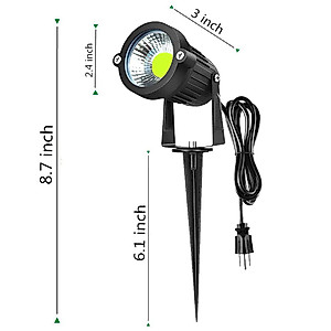 WeLead Bright LED Spotlight 7W COB Pathway Lights with U.S. Plug Flag Spot Light Garden Light with Metal Ground Stake, Waterproof Landscape Lighting for Lawn, Driveway, Yard, Set of 2 (Cool White)