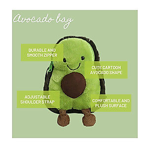 FABMODE 5PCS Avocado Bag Gift Set Plush Crossbody Shoulder Bag Cute Cartoon Avocado Messenger Fruit Purse Avocado Gifts for Women with Adjustable Strap Avocado Necklace Earrings Brooch Pin