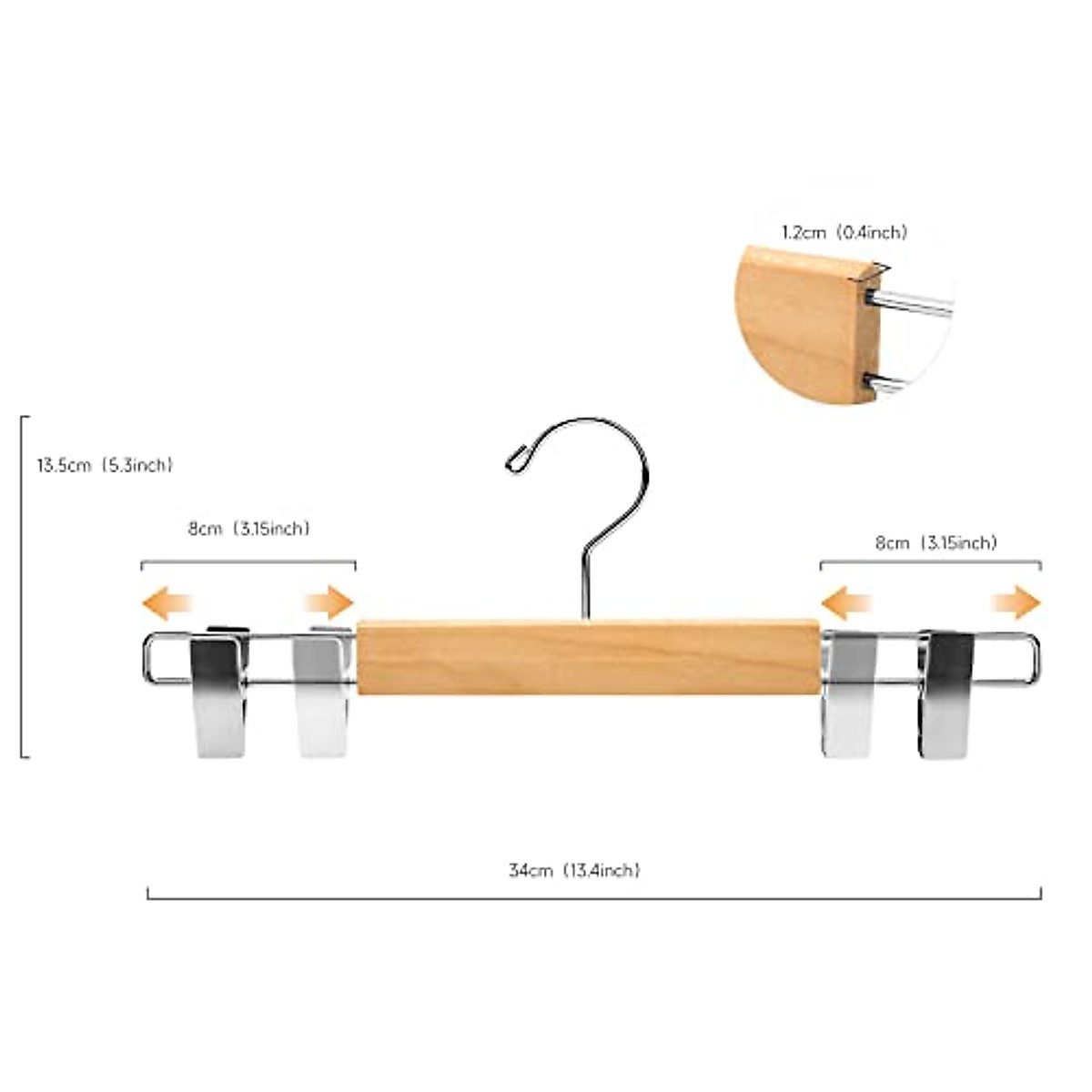 Nature Smile Solid Wooden Skirt Pants Hangers 20 Pack,Premium Wood Bottom Shorts Hangers for Slacks Trousers with Larger Adjustable Anti-Rust Clips (Natural)