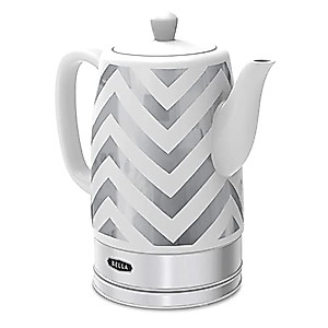 BELLA Electric Kettle & Tea Pot - Ceramic Water Heater with Detachable Swivel Base, Auto Shut Off & Boil Dry Protection, 1.5 Liter, Silver Chevron