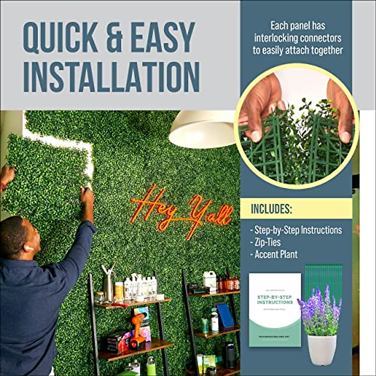 CREATIVE SPACE Grass Wall Panels Artificial Plants Wedding Backdrop 12 PCS 20 x 20 Inch Boxwood Panels Privacy Hedge Screen for Indoor Outdoor Garden Wall Decor Bedroom