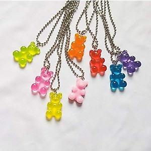 10 Pcs Colorful Resin Gummy Bear Pendant Necklace Cute Transparent Rainbow Candy Color Bear Chain Necklaces Accessories Lovely Twinkling Animal Punk Party Jewelry for Women Gifts