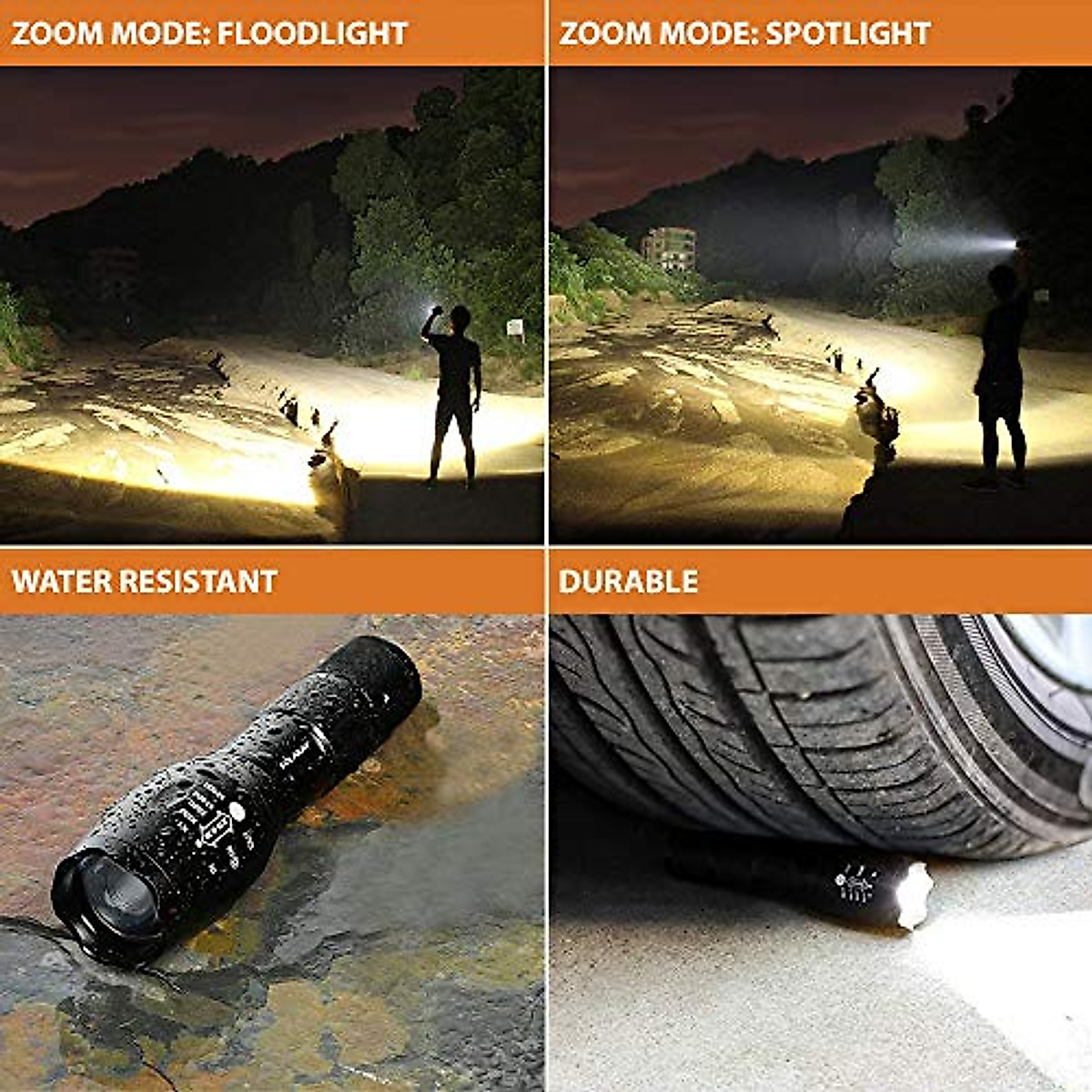 Solaray (New) Handheld LED Tactical Flashlights – Professional Series ZX-1 (2 Pack) – Bright High Lumen, 5 Light Modes, Adjustable Focus, Water Resistant - Great Gift for Men