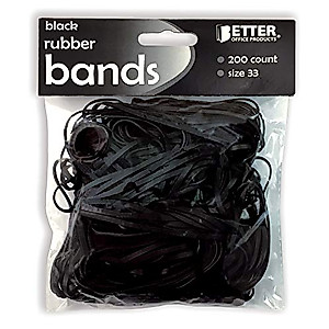 200 Black Rubber Bands, by Better Office Products, Size 33, 200/Bag, Vibrant Black Rubber Bands