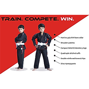 Vector Sports Kids Brazilian Jiu Jitsu BJJ Gi with Free White Belt 100% Cotton Pearl Weave Kimono Ultra Lightweight Preshrunk Fabric (Navy, K2)