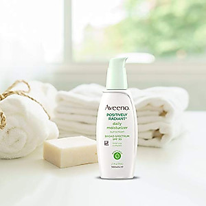 Aveeno Positively Radiant Daily Facial Moisturizer with Total Soy Complex and Broad Spectrum SPF 30 Sunscreen, Oil-Free and Non-Comedogenic, 2.5 fl. oz