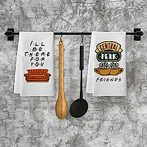 Homythe Friends TV Show Kitchen Towels, Friends Merchandise Gifts Kitchen Decor, 2 Pack Cute Friends Dish Towels, Central Perk & I'll Be There for You - Birthday Housewarming Gifts for Friends Fans