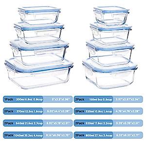 Vtopmart 15 Pack Glass Food Storage Containers with Lids, Glass Meal Prep Containers, Airtight Glass Bento Boxes with Leak Proof Locking Lids, for Microwave, Oven, Freezer and Dishwasher, BPA Free