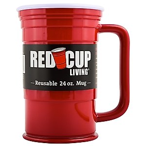 Red Beer Party Mug Glass Tumbler | Party Cups Ideal for Kids Adults | Reusable Drinking Supplies Birthday Party Camping Travel Outdoors | Durable & Unbreakable BPA Free Dishwasher Safe - 24 Oz