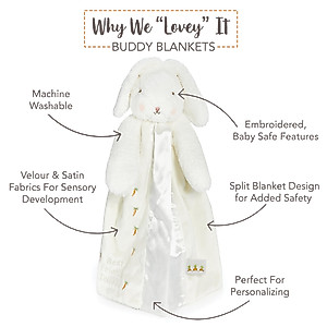 Bunnies By The Bay "Bun Bun Bunny" Buddy Blanket - 16" Stuffed Bunny and Baby Security Blanket - Super Soft Velour with Satin Lining