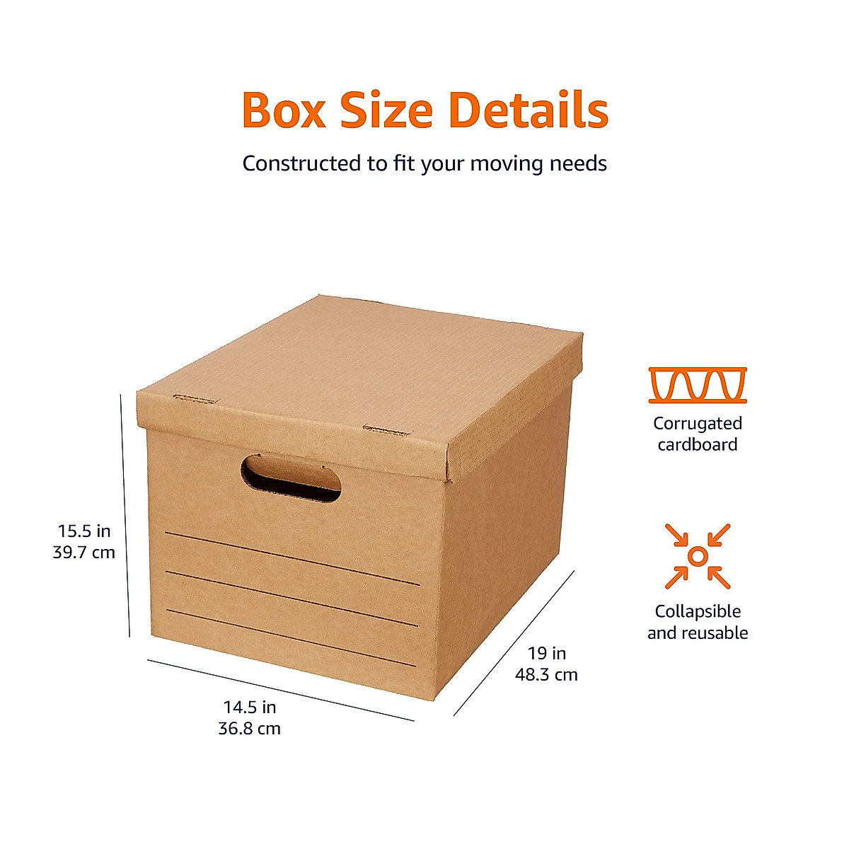 Amazon Basics Medium Moving Boxes with Lid and Handles, 19 x 14.5 x 15.5 inches, 10-Pack