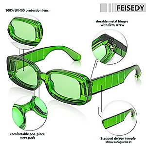 FEISEDY Retro Thick Rectangle Sunglasses Retro 90s Small Chunky Square Women Men B2307