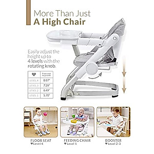 Unilove Feed Me 3-in-1 Travel High Chair Booster Seat for Infants and Toddlers - Transitional, Compact & Fits Any Chair, Swivel Tray, Shadow Gray
