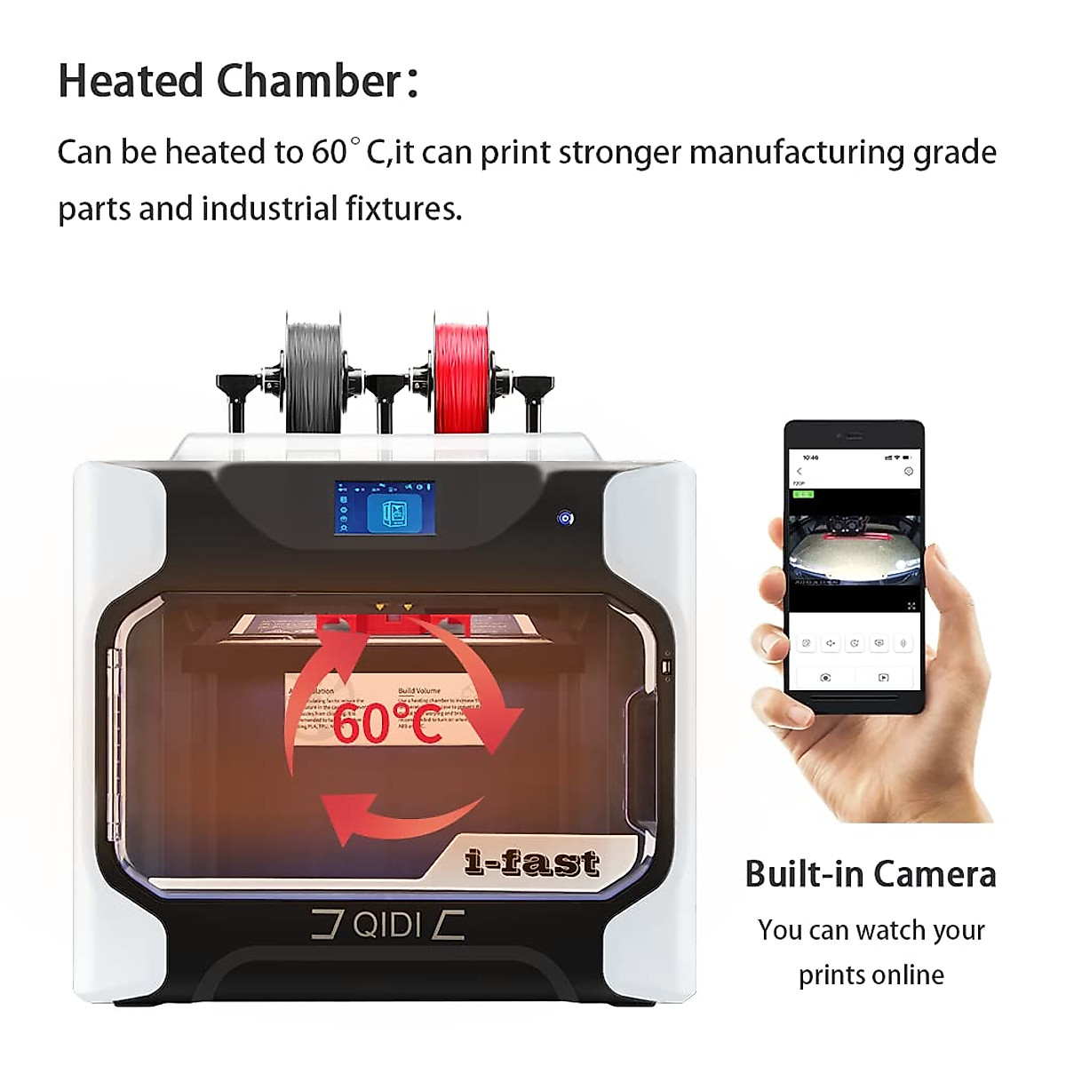 R QIDI TECHNOLOGY i Fast 3D Printer, Industrial Grade Structure, with Dual Extruder for Fast Printing, Super Large Printing Size 330×250×320mm