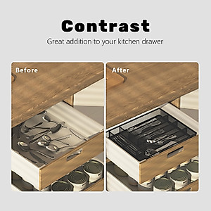 SEDEGN Silverware Organizer Metal Mesh, Large Drawer Organizer, Utensil Cutlery Tray for kitchen drawers, Flatware Organizer with 6 Compartment, Black