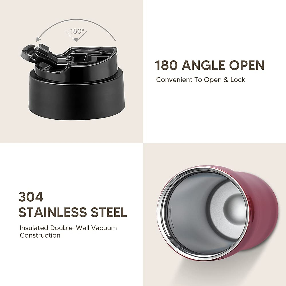 BENFUCHEN Portable Coffee Maker Stainless Steel Insulated Double Wall Vacuum Car Travel French Press Tea Maker Coffee Pot Outdoor Coffee Mug Cup With Stainless Steel Spoon, 350ML/12OZ, Red