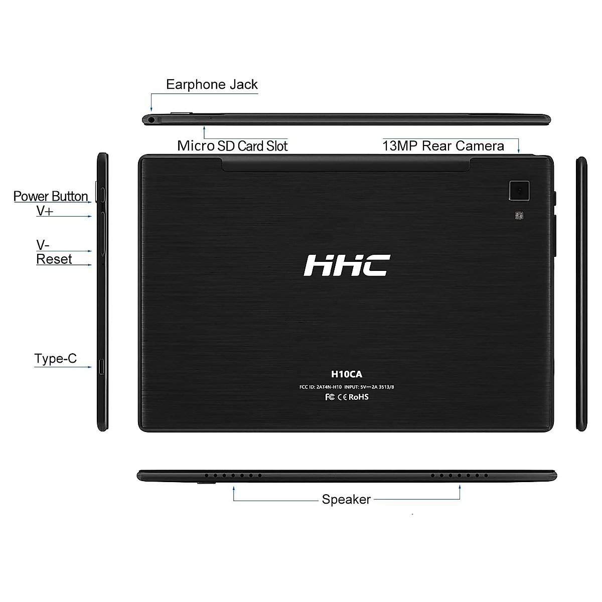 HHC Tablet 10 inch Android Tablets, 5G/2.4G WiFi Tablets with Touch Screen, Octa-Core Processor, 2GB+32GB Storage, HD IPS Display, 6000mAh Battery, Dual Cameras, GPS, Bluetooth 5.0 Black