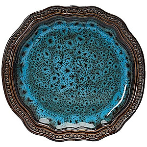 Elama Stoneware Round Oval Dinnerware Dish Set, Ocean Blue