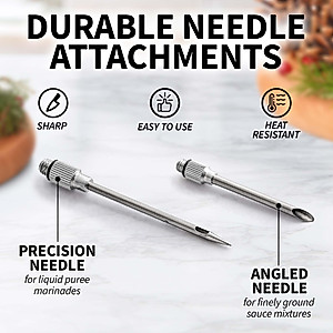 Zulay Kitchen Stainless Steel Turkey Baster for Cooking - Food Grade Metal Turkey Baster Syringe & Silicone Suction Bulb - Turkey Baster Large Size - Includes 2 Detachable Needles and Cleaning Brush