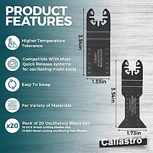 Caliastro 20 Wood Metal Professional Oscillating Multi Tool Quick Release Saw Blades with Universal Fit for Milwaukee, Ridgid, Dewalt, Bosch, Stanley, Ryobi, Makita, Skil, Black & Decker
