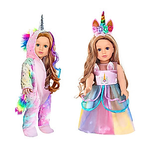 WONDOLL 2-Sets 18-inch Doll-Clothes Set - Unicorn Clothes with Hair Clip and Headband - Compatible with All 18 inch Dolls Accessories for Kids -Pink