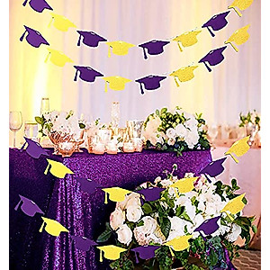 Graduation Party Decorations Purple Gold 2023 NYU Graduation Decorations 4pcs Graduation Hat Banner Garlands Glitter Purple Gold for 2023 Graduation Party Supplies