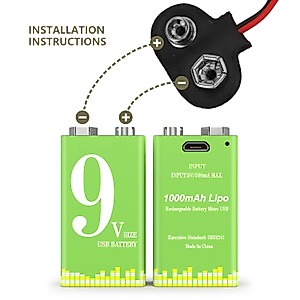 9V Rechargeable Battery Pack,2-Pack 1000mAh Li-ion USB Battery with Micro USB Port for Alarms Fire, Multimeters,Wireless Microphones,Smoke Detectors,Toys,Flashlights,Guitar,Keyboard,Metal detectors