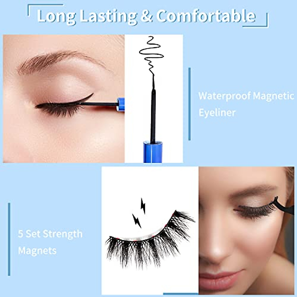 Magnetic Eyelashes and Eyeliner Kit, 7 Pairs Magnetic Lashes 3D Natural Look with Eyeliner and Tweezers, Reusable False Eyelashes Easy to Wear, No Glue Needed, Lightweight & Sweatproof (7 Pairs)