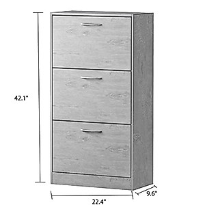 FUFU&GAGA Shoe Cabinet with 2 Flip Drawers for Entryway, Modern Shoe Storage Cabinet, Freestanding Shoe Rack Storage Organizer (23.6”W x 9.4”D x 31.4”H)(Grey-3 Flip Drawers)