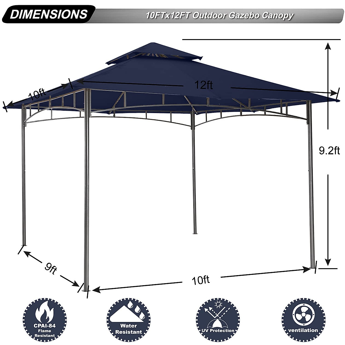 ABCCANOPY Gazebos for Patios 10x12 - Outdoor Steel Frame Gazebo for Lawn Backyard Garden Deck (Navy Blue)